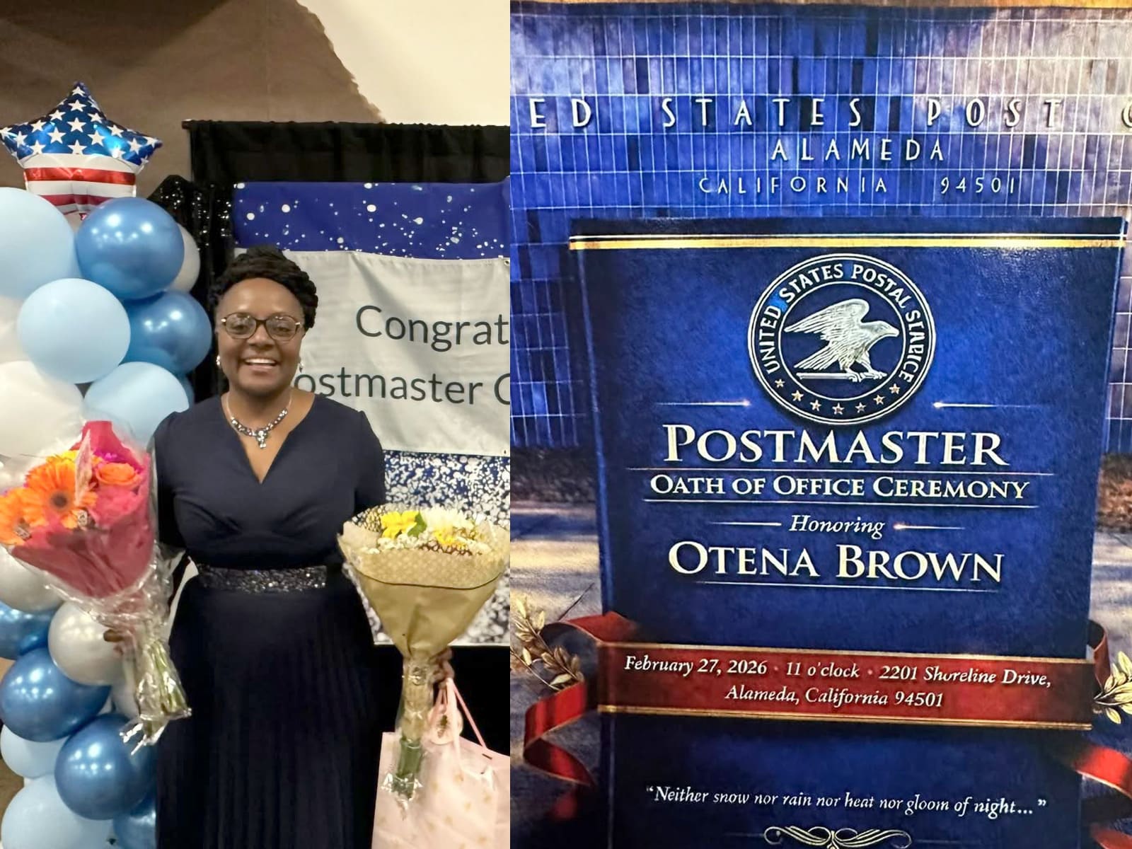 Otena Brown Sworn in as Alameda’s First Black Female Postmaster
